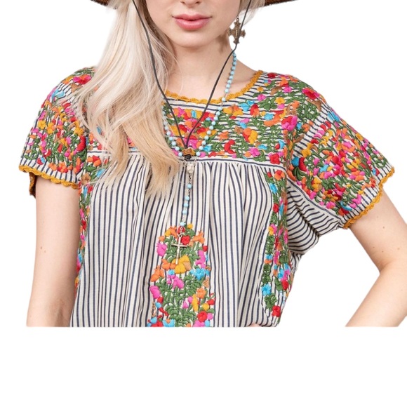 Sister Mary | Dresses | Sister Mary Marylou Stripe Embroidered Floral ...